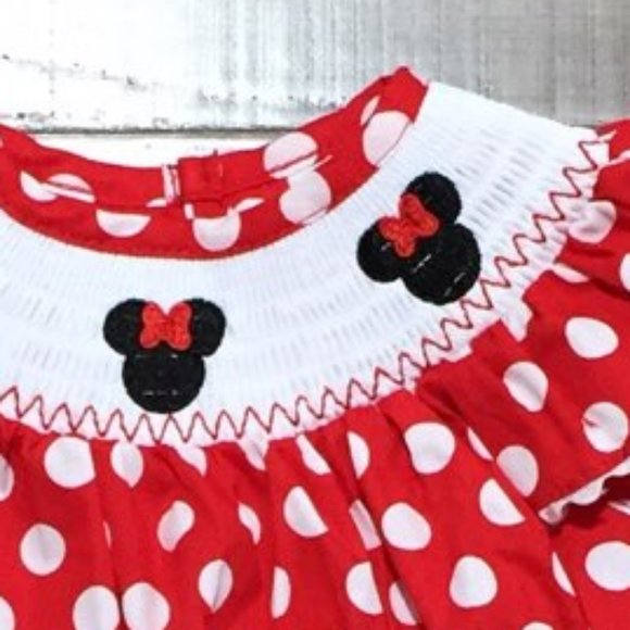 One Pieces | Minnie Mouse Baby Girls Smocked Embroidered Boutique Romper | Poshmark